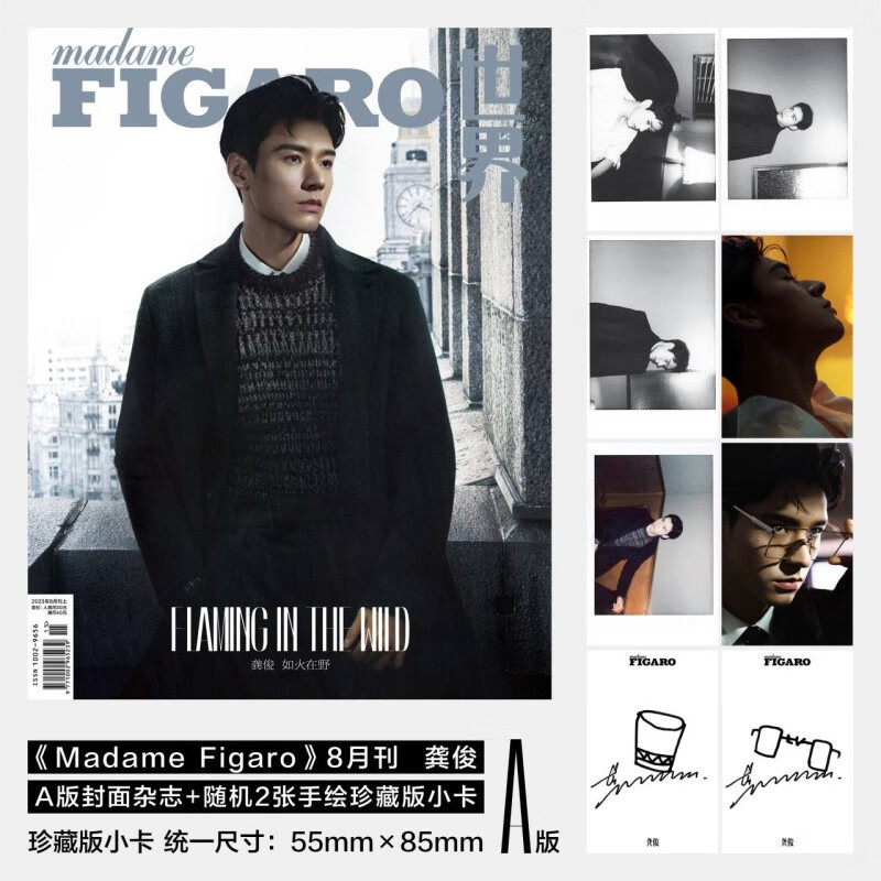 龚俊AB封面+赠4张官方随机小卡 费加罗杂志2023年8月/ELLE世界时装之苑7月/时装男士/女士6月/OK精彩/睿士/智族/时尚先生芭莎 费加罗23年8月 龚俊A封面+2张随机小卡