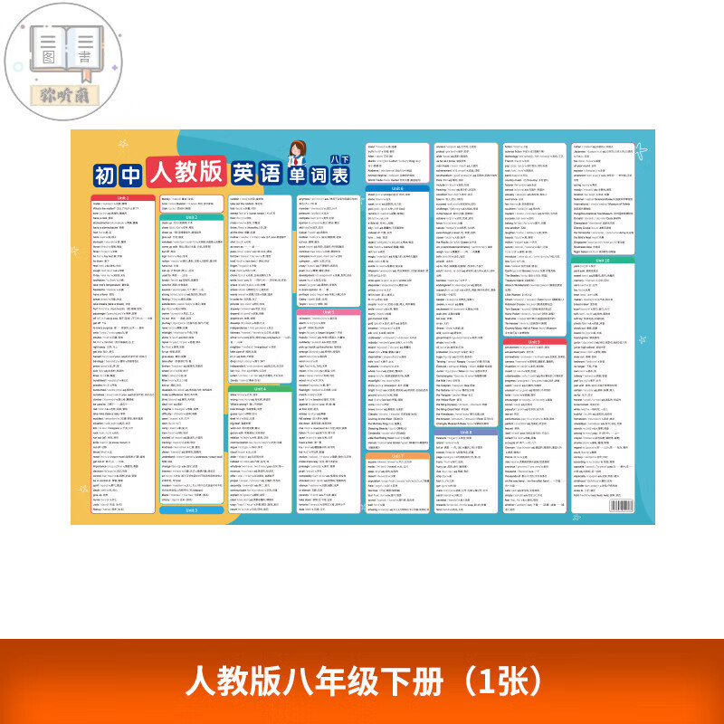 人教版七八单词表挂图纸 八年级下册（1张）