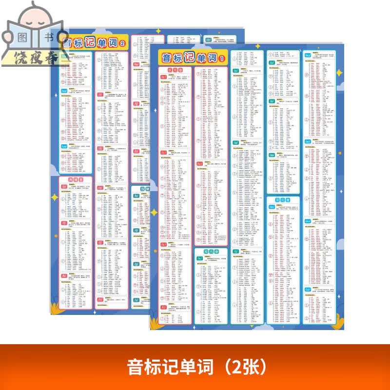 单词学快速记单词记背神器挂图 中小学学音标记单词挂图（2张）