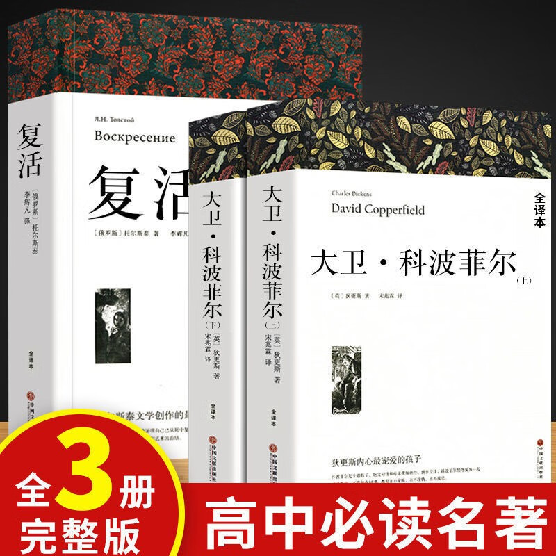 上下2册完整版 大卫科波菲尔 原著无删减 宋兆霖译 复活列夫托尔斯泰老人与海海明威百年孤独包邮高一高中生阅读课外书世界名著必课外阅读书籍 人民文学中国文联出版社  复活+大卫科波菲尔【3本】
