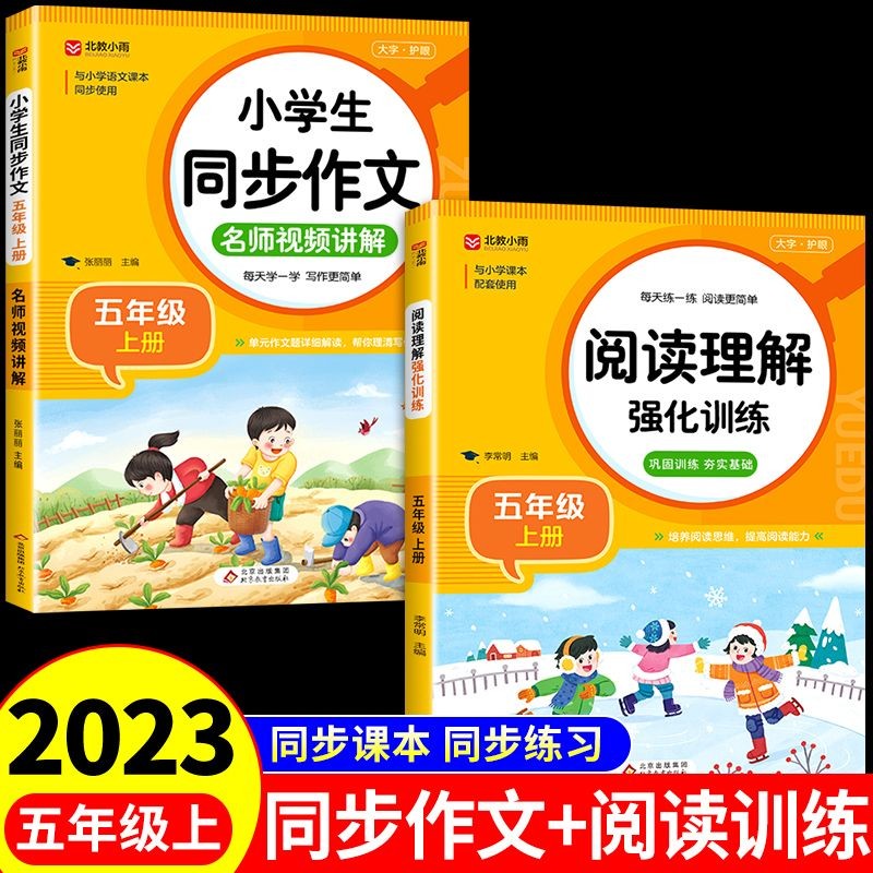 五年级上下册小学生同步作文 5年级上下册语文作文书大全范文例文课外阅读书籍小学五年级阅读训练天天练好词好句好段素材积累 【2册】同步作文上册+阅读理解
