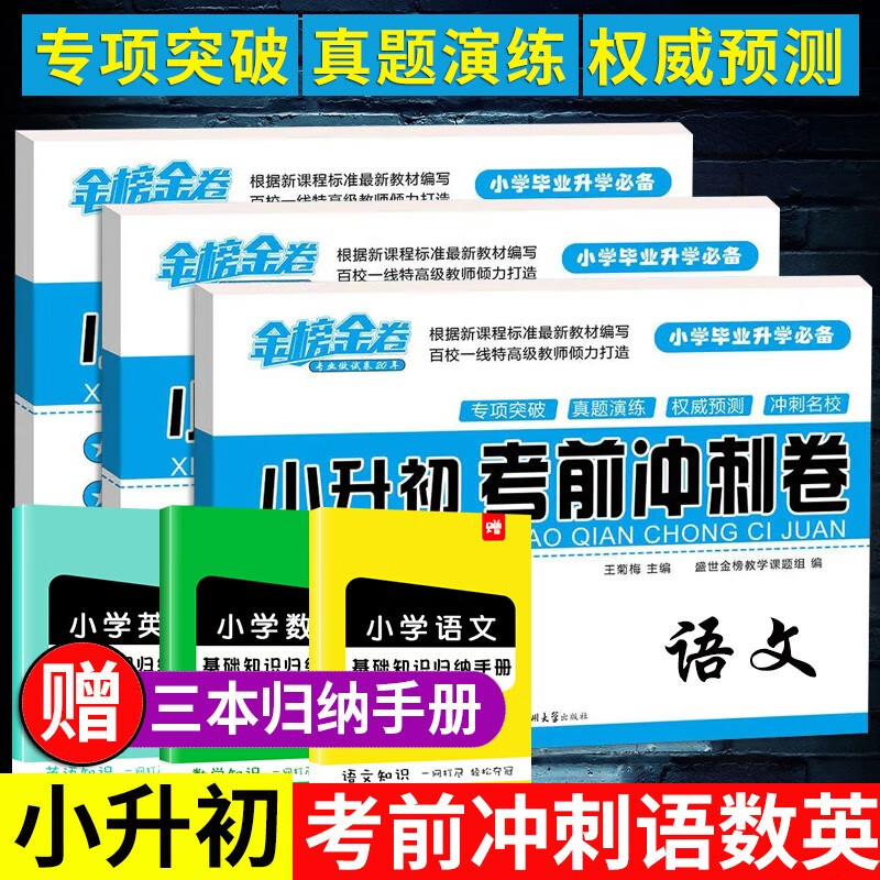 小升初真题卷2023人教版北师大版语文数学英语考前冲刺试卷全套通用版小学六年级下册试卷小升初总复习必刷题6年级下册专项训练练习册分班模拟考试暑假衔接作业 三本考前冲刺卷语文+数学+英语