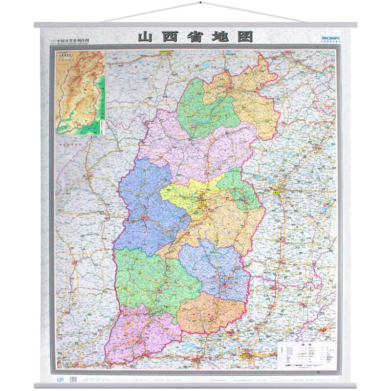 2022 山西省地图挂图 双面覆膜防水挂杆挂绳山西地图政区版 高清