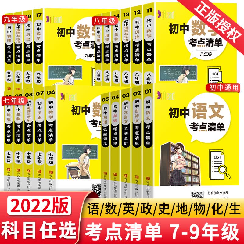 2022版初中考点清单语文数学英语物理化学历史政治道德与法治地理生物 初中英语 七年级/初中一年级