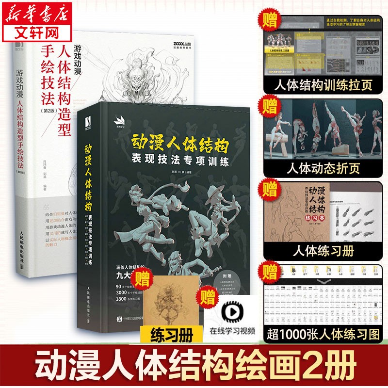 动漫人体结构表现技法专项训练 施通TC晨著 人体结构绘画教程游戏动漫人体结构 赠练习册+训练拉页+动态折页 人民邮电出版社 动漫人体结构表现技法专项训练+造型手绘技法(第2版