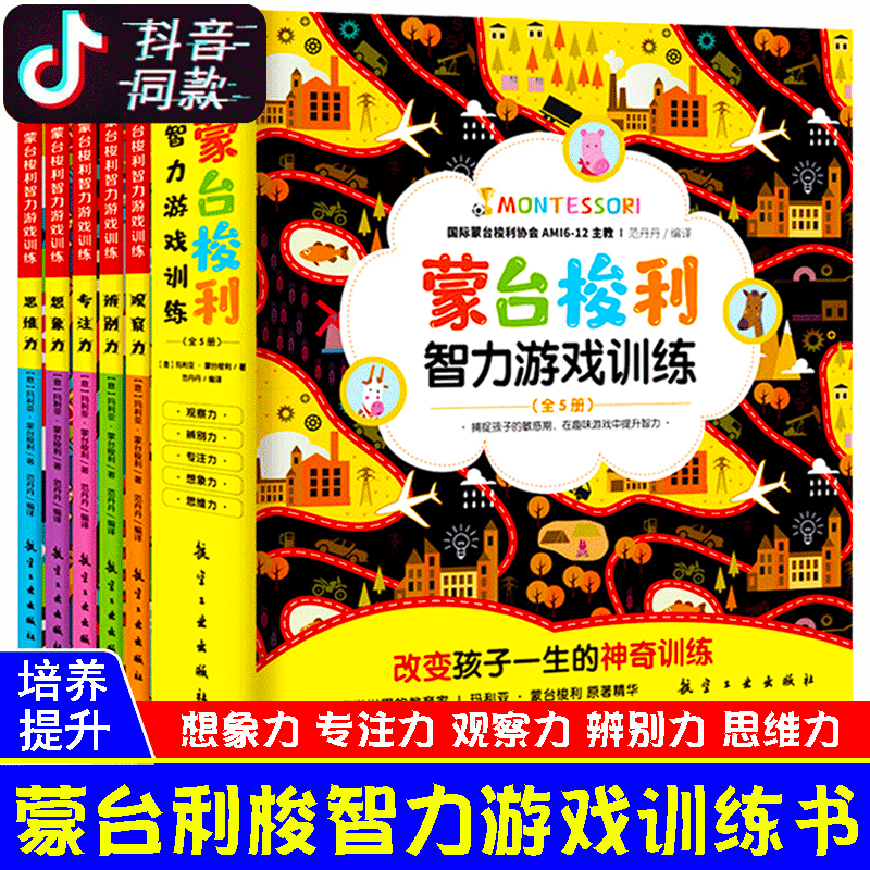 蒙台梭利智力游戏训练5册 0-6岁儿童思维专注力培养宝宝婴幼儿教育手册家庭教育蒙台梭利早教全书 蒙台梭利智力游戏训练
