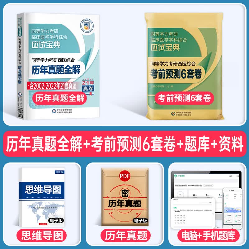 同等学力申硕2024年人员申请硕士学位考研西医综合历年真题库模拟试卷6000题临床医学西综考点速记密押卷24在职研究生学历统考联考 历年真题+考前预测试卷