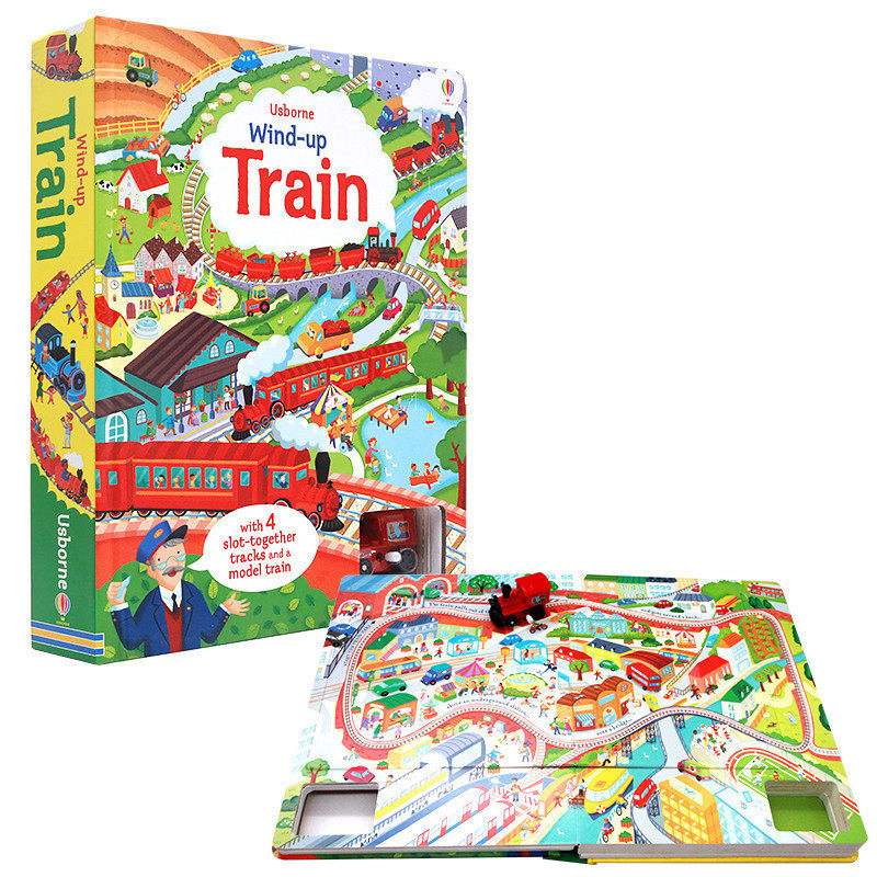 Usborne轨道书 wind up bus train 发条小巴士火车轨道书 busy car 儿童跑跑乐地板玩具书 附玩具 大开纸板书 小火车 轨道书