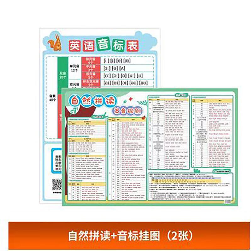 小升初分类基础核心单词大全挂图纸 自然拼读和音标挂图组合装
