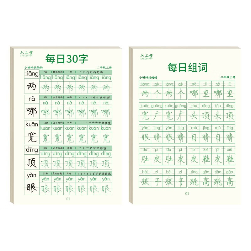 每日30字减压同步字帖二年级上册小学生专用每日一练人教版语文同步字帖点阵控笔训练字帖