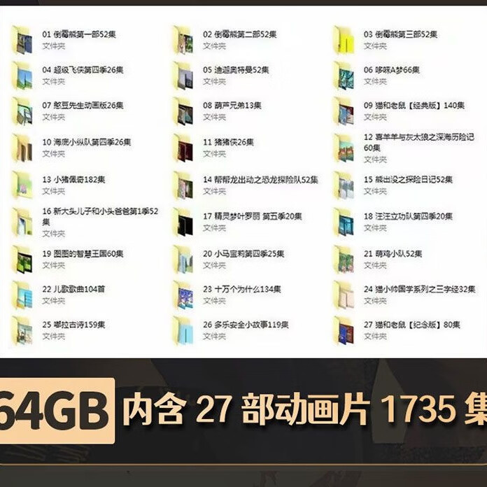 27部64G-1735集mp4优盘 64G儿童动画片27部