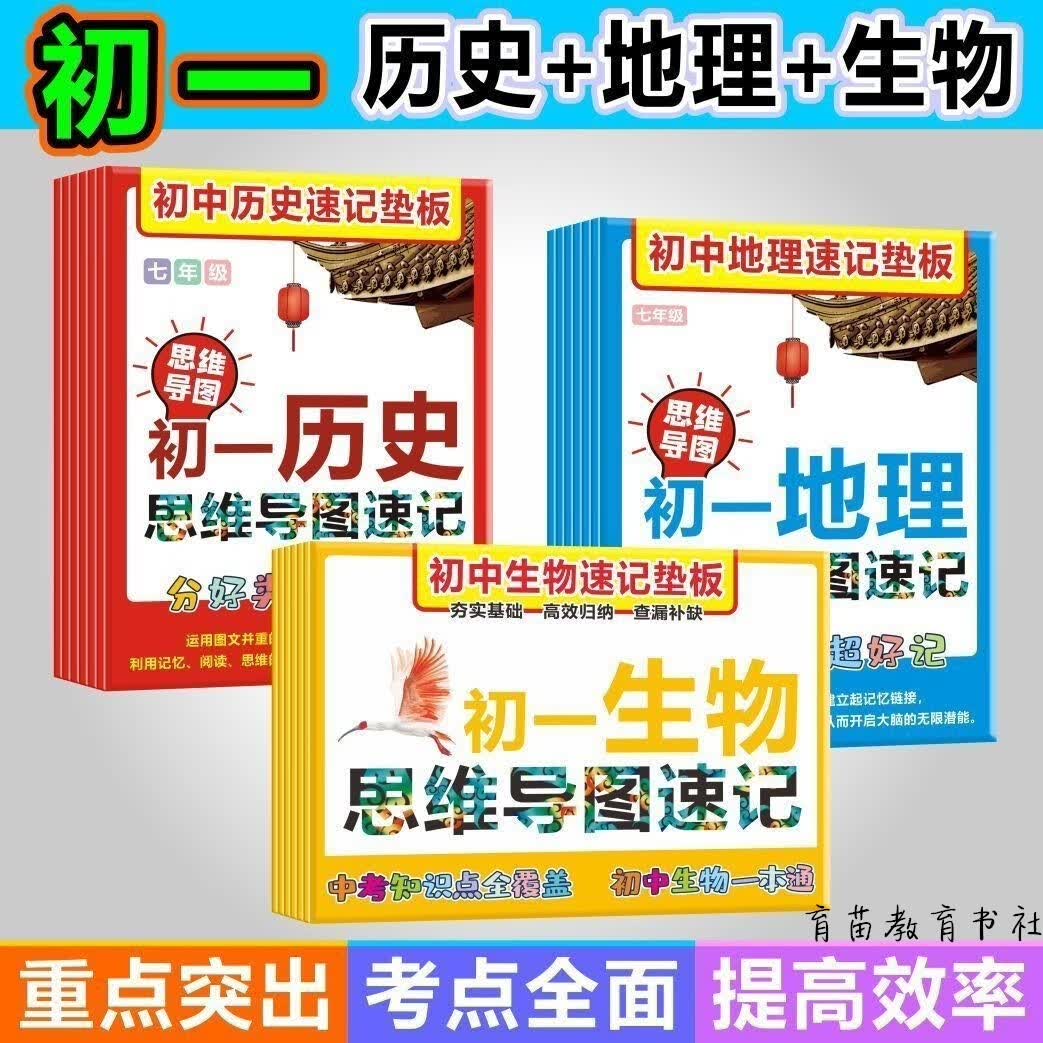 人教版七年级初一历史地理生物知识点汇总中考复习资料思维导图本 初一【历史+地理+生物】 七年级/初中一年级