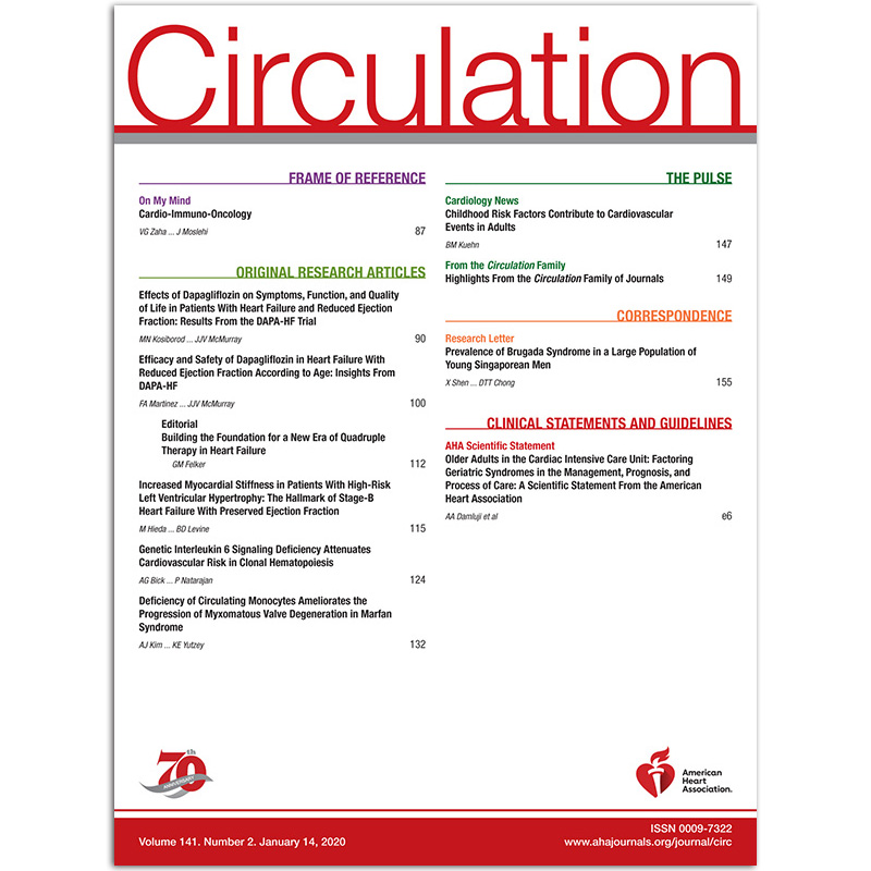 【单期可选】Circulation 循环 2020年月 美国心血管疾病医学杂志 2020年1月14日刊