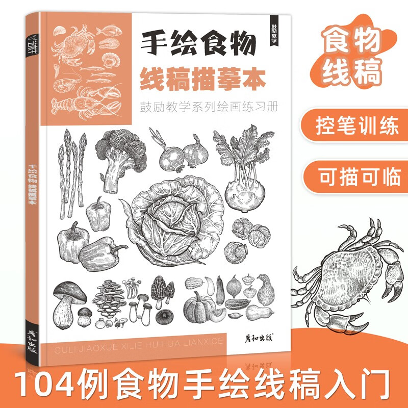 线稿描摹本写生线描控笔训练临摹画册素材图片治愈解压铅笔素描针管笔绘画启蒙书入门画画儿童创意美术画室培训兴趣班课件工具书 手绘食物 52页16开