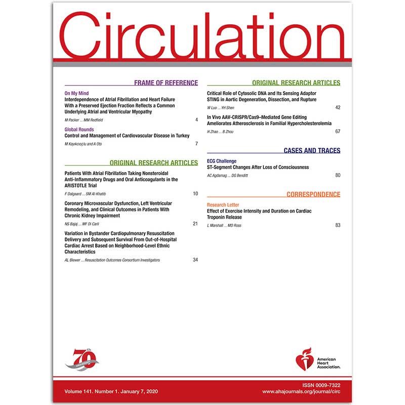 【单期可选】Circulation 循环 2020年月 美国心血管疾病医学杂志 2020年1月7日刊