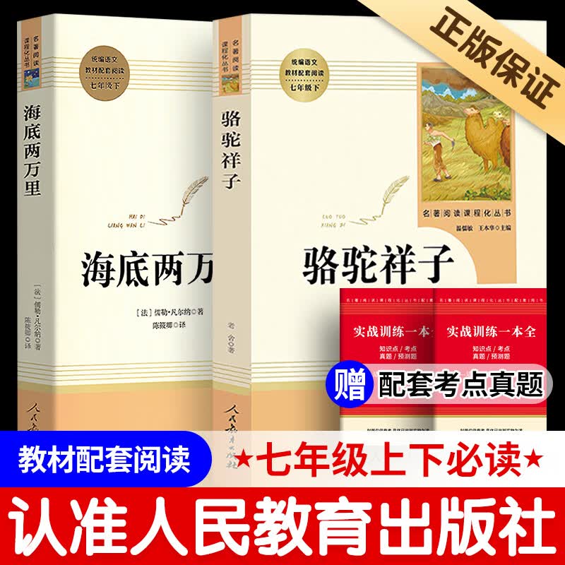 2022新版初中名著十二本 人教版初中课外阅读书籍简爱昆虫记红星照耀中国西游记水浒传七八九年级上下册选读 七下【骆驼祥子+海底两万里】