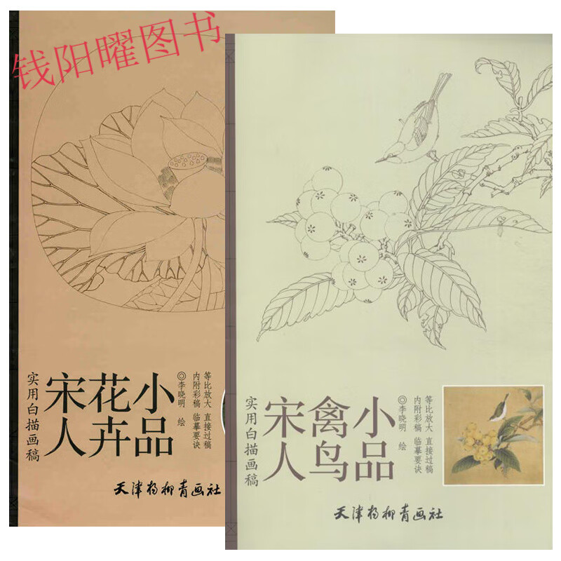 现货 实用白描画稿2册 宋人花卉/禽鸟小品 工笔花卉禽鸟白描画稿初学者临摹范本 国画技法 艺术绘画赏析