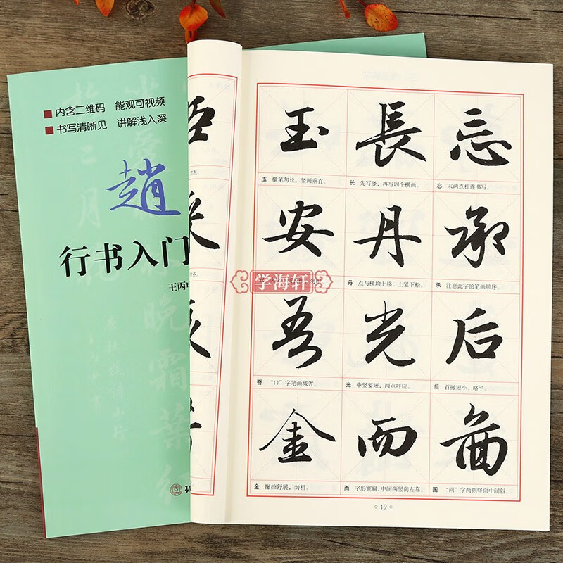 学海轩 赵体行书入门教程扫码看视频赵孟頫基础训练书基本笔画偏旁部首字体结构逐笔逐字分析讲解 初学者学生成人行楷毛笔书法字帖
