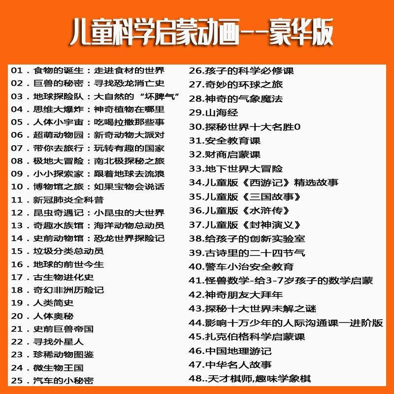动画视频u盘大容量 儿童科学科普早教视频豪华版