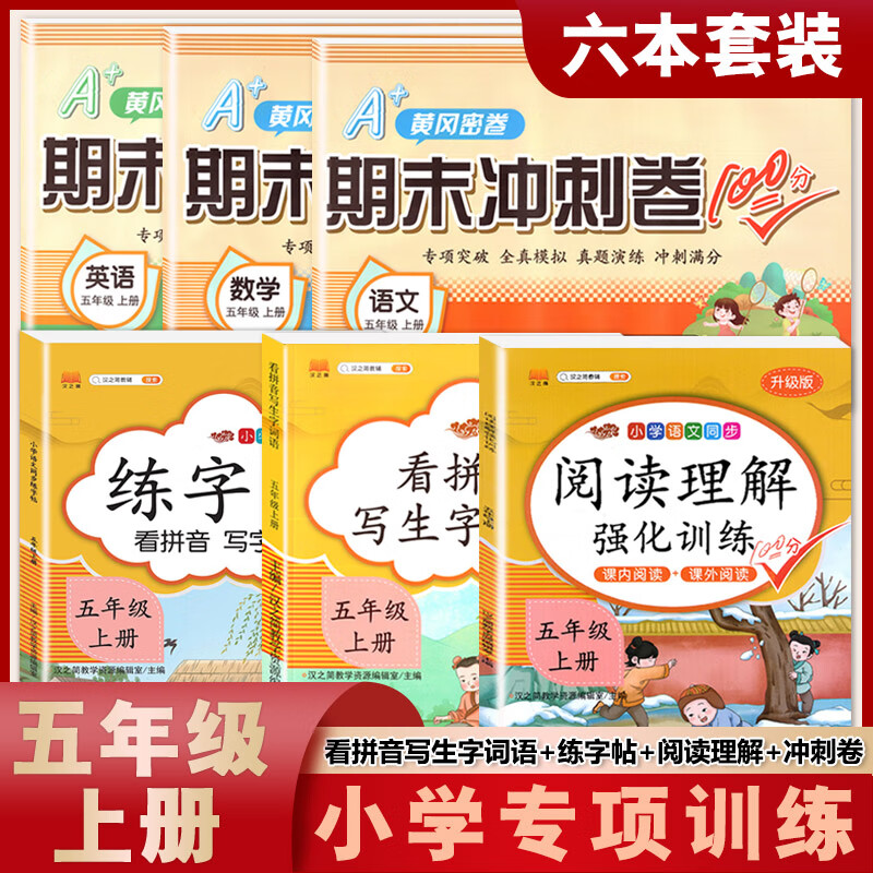 五年级上册下册阅读理解强化训练书小学生看拼音写生字词语人教部编版语文课内课外阅读专项训练题同步练习册 【金榜题名 学霸提升6本上册】提升3本+期末冲刺卷 小学五年级
