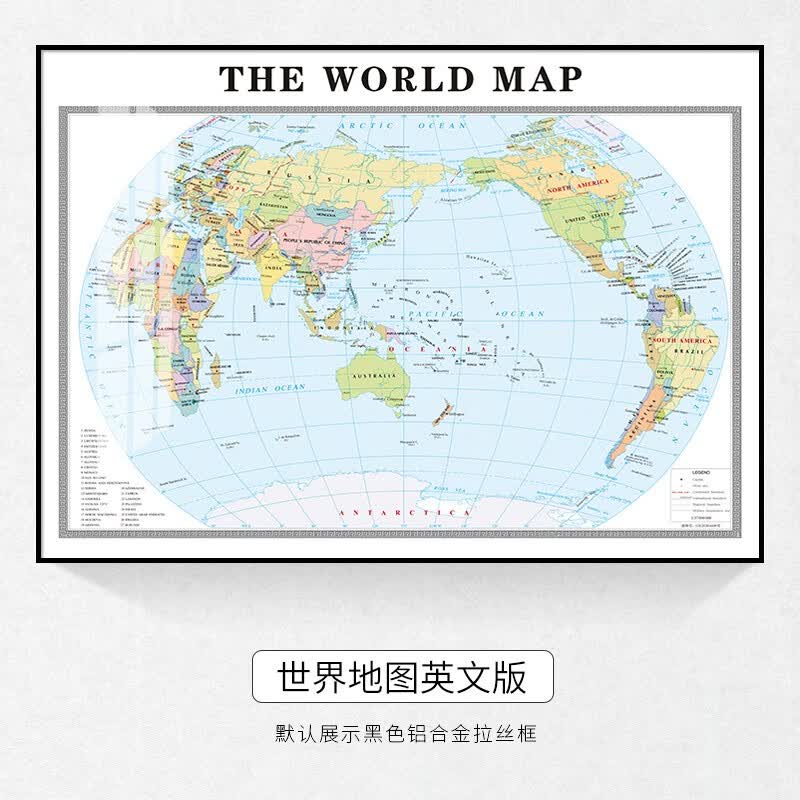 带框2023世界中国地图挂图办公室客厅背景墙装饰画美国亚洲可标记挂画地形图超大挂图高清版 世界地图英文版 (铝合金框) 带框尺寸：150*200厘米【推荐3米左右墙面】