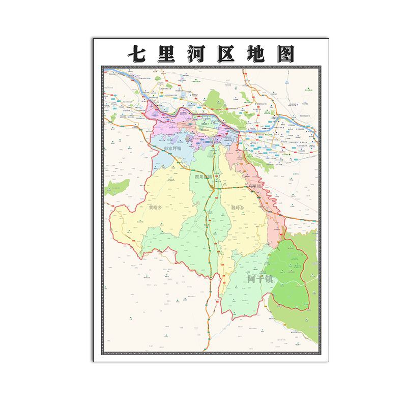 七里河区地图1.1米甘肃省兰州市新版书房玄关装饰画会客厅贴画 覆膜