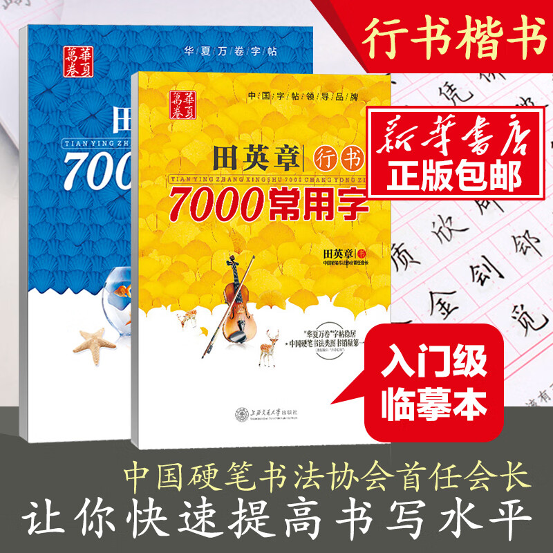 田英章书楷书7000常用字+田英章7000字行书字帖共2册 学生钢笔练字本 硬笔书法字帖入门 临摹练 夏万卷 网