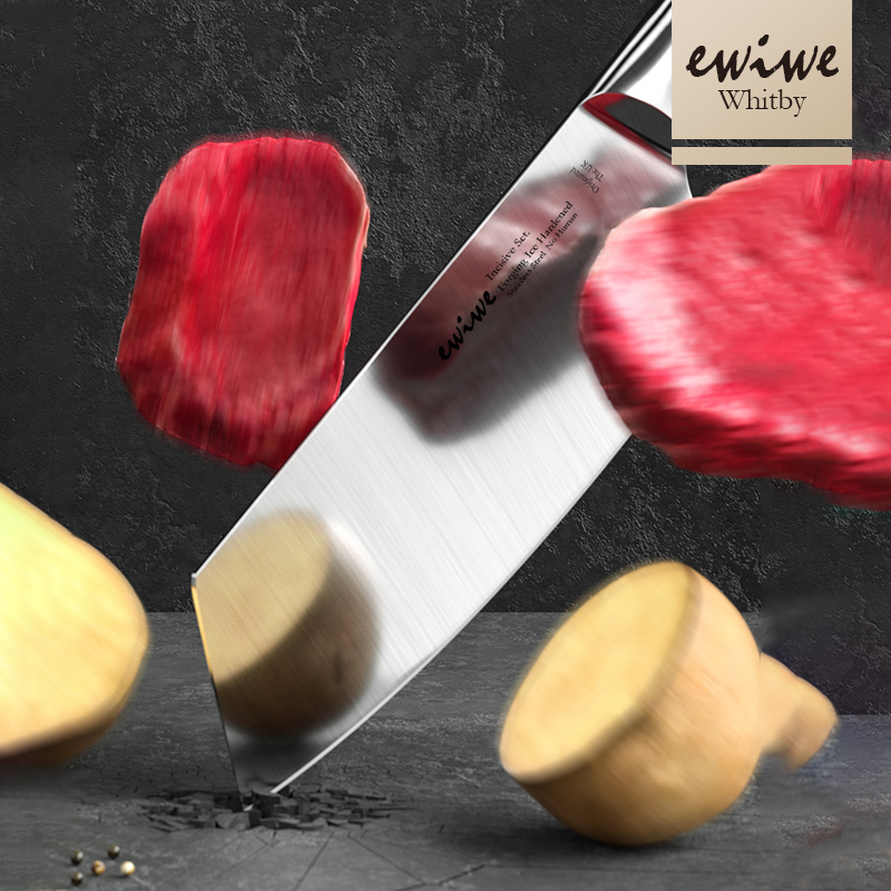 EWIWE全钢刀具套装厨房家用菜刀厨具全套剁骨刀切片圆筒套装刀具六件套 立式可拆洗/ 桶装六件套装,买饭粒