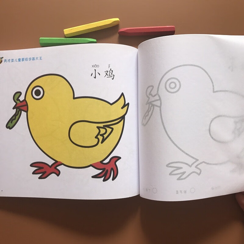 3-6岁学画入门儿童画画书涂色本蒙纸简笔画3-6-9岁宝宝涂鸦填色学画画0-3岁零基础学画儿童绘画册 动物送12色油画棒