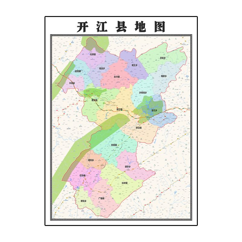 开江县地图1.1米四川省达州市新版客厅装饰画书房沙发办公室贴画 覆膜