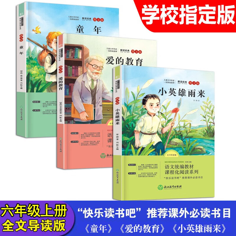 快乐读书吧六年级上册必读（全3册）小英雄雨来+爱的教育+童年老师推荐小学六年级上册课外必读书