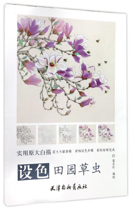 设色田园草虫/实用原大白描