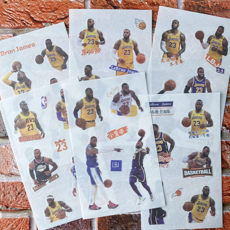 NBA球星贴纸詹姆斯库里科比杜兰特哈登篮球手机装饰手账贴纸 詹姆斯A6张装