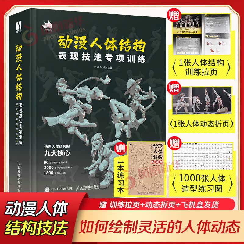 【飞机盒发货+赠练习本+训练拉页+动态折页】动漫人体结构表现技法专项训练 施通TC晨著 游戏动漫人体结构手