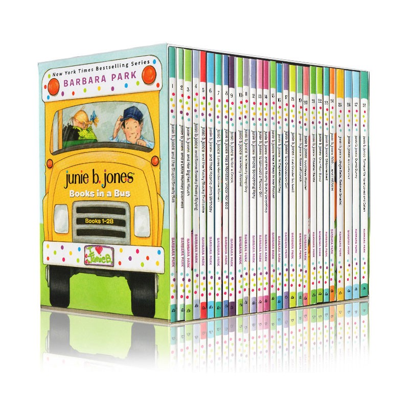 预售 朱尼琼斯校园日记(1-28) 英文原版 Junie B.Jones 朱尼琼斯系列28册盒装 Barbara Park 儿童文学章节桥梁书 Books in a Bus