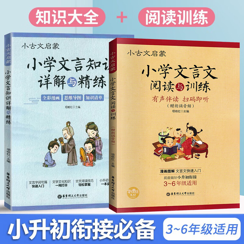 小古文启蒙 小学文言知识详解与精练+小学文言文阅读与训练 3-6年级小升初衔接语文教材配套文言文基础知识古 【2本套】文言文+详解与精练
