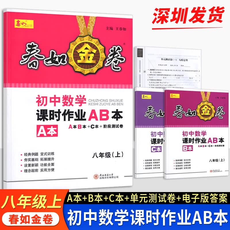 2023秋深圳春如金卷初中数学课时作业AB本八年级上册数学北师大版BS含ABC本+测试卷+电子答案