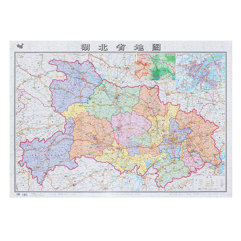 2022年 湖北省地图挂图 1.1x0.8米 高清覆膜防水 加厚版 政区交通地形家用办公室挂图 不带挂杆
