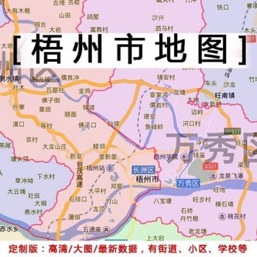 梧州市贴图室挂图装饰画定制广东梧州行政交通地形图 其它