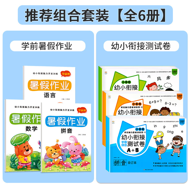 幼小衔接暑假作业幼儿园拼音数学语言教材全套幼升小学一年级入学准备大练习专项综合训练学前班中大班练习册测试卷练习题每日一练 【全6册】学前班暑假作业+幼小衔接试卷