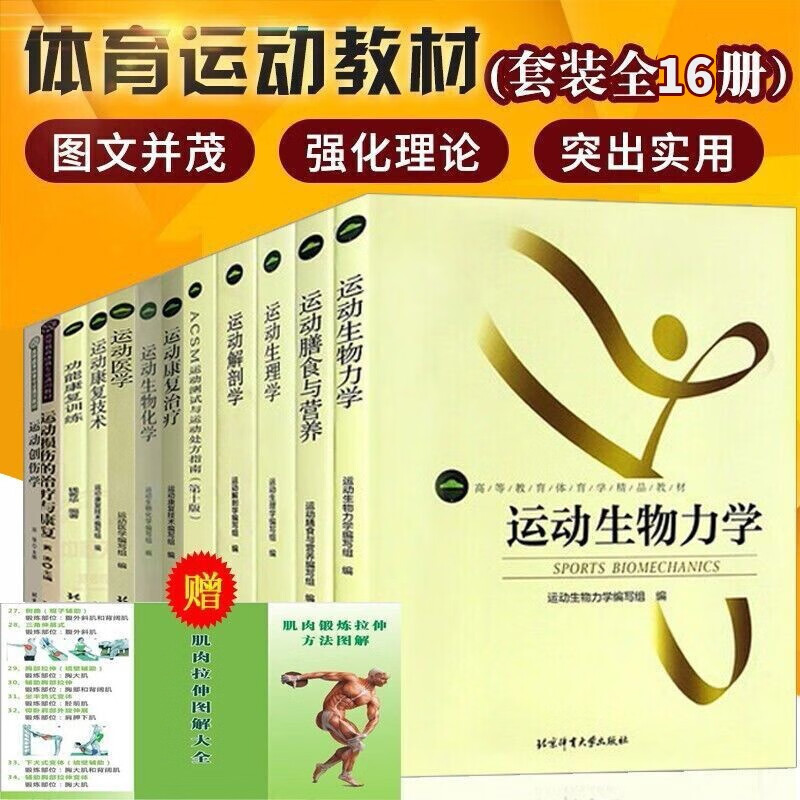 全套16册 高等教育体育学教材系列书籍 运动解剖学+运动生理学+运动医学等 运动治疗膳食书籍