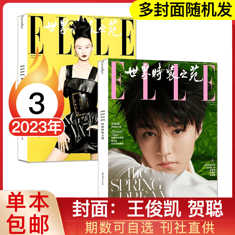 【7月龚俊/杜鹃/刘诗诗封面】世界时装之苑杂志2023年7月 ELLE时尚流行款式服饰服装搭配类期刊【单本】 2023年3月【王俊凯/贺聪封面】