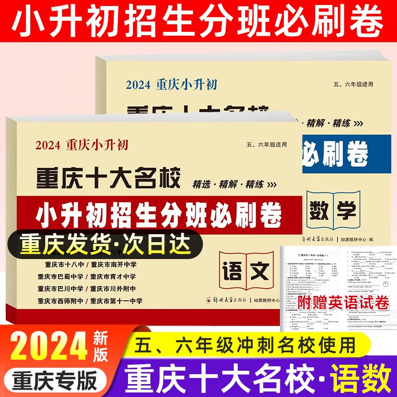 2024重庆十大名校小升初试卷语文数学五六年级冲刺名校重庆十大名校小升初分班必刷卷名校真题卷 语文+数学赠英语卷