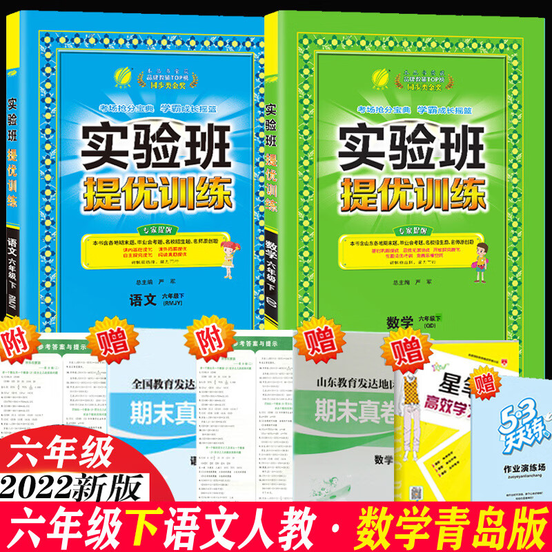 2022新版 实验班提优训练 6六年级数学下册青岛版QD版语文人教版小学数学同步提优练习册六年级尖子班提高班 六级下语文+数学套装