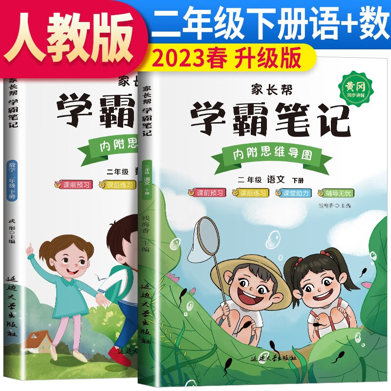 2023黄冈学霸笔记二年级下册语文+数学人教版 小学语文数学课堂笔记家长帮思维导图教材全解同步课本解读课本知识大全学习资料书