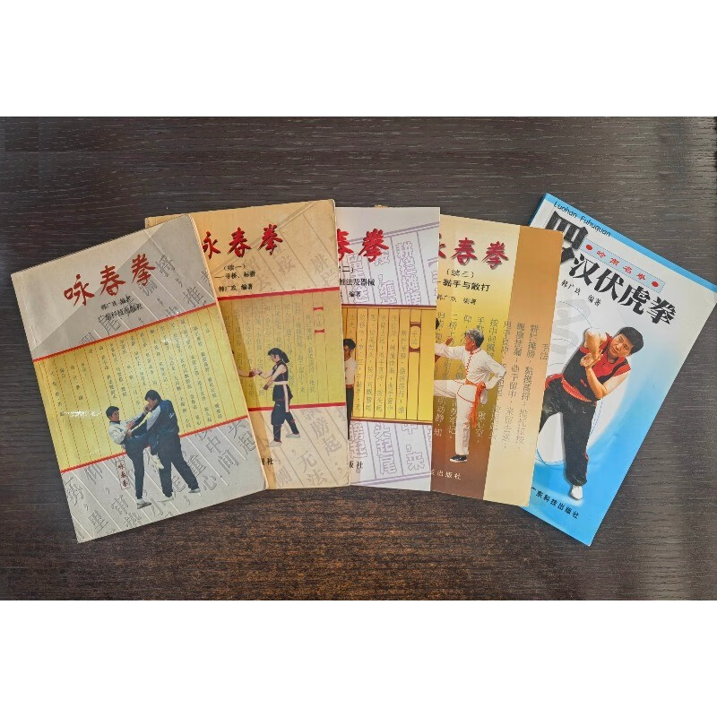 韩广玖 咏春拳+寻桥 指标+木人桩及器械+黏手与散打 +罗汉伏虎拳 五册合售  五册合售