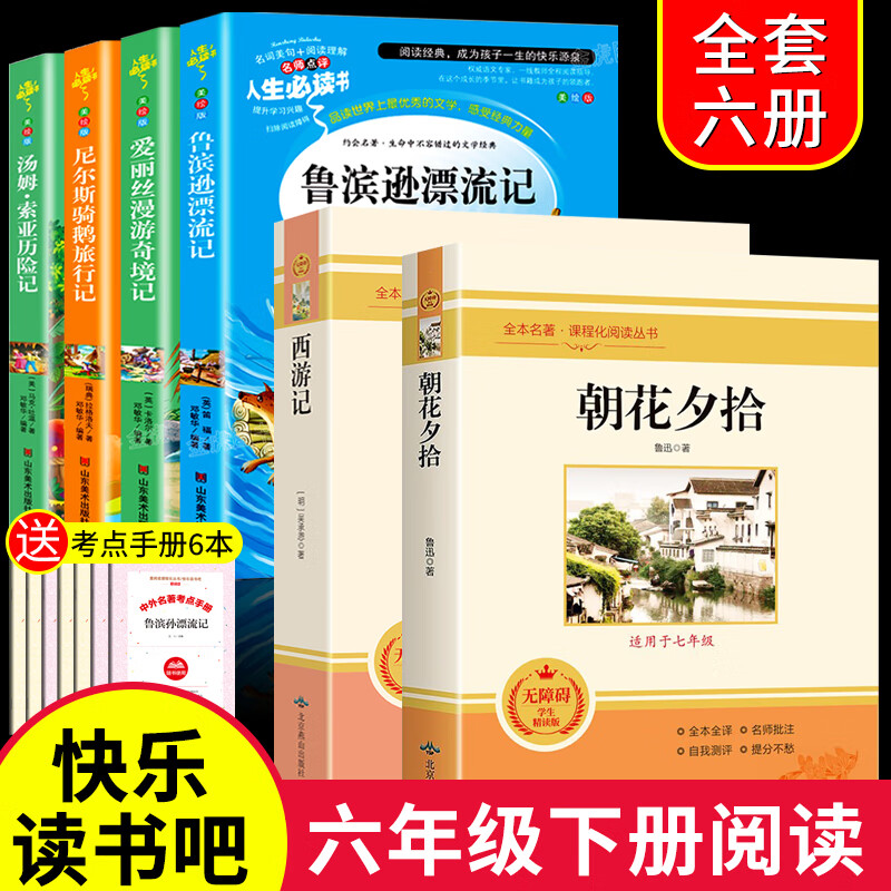 全套鲁滨逊漂流记汤姆索亚历险记六年级下阅读课外书经典书目爱丽丝漫游奇境仙尼尔斯骑鹅旅行记历险小学 【全6册】快乐读书吧六年级下册+七年级上册全套