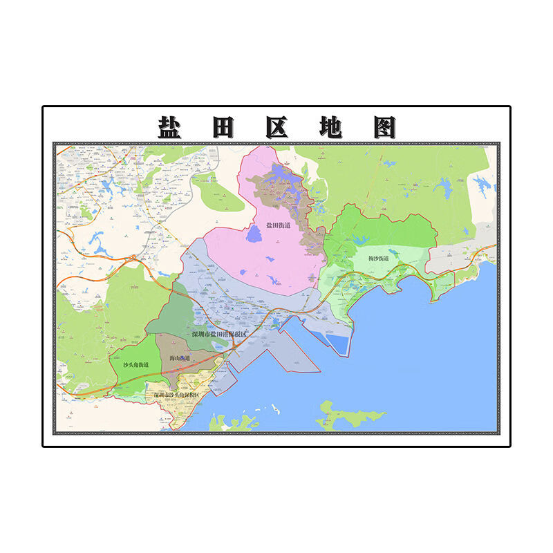 盐田区地图1.1m深圳市广东省高清新版装饰画客厅办公室背景墙贴画 覆膜