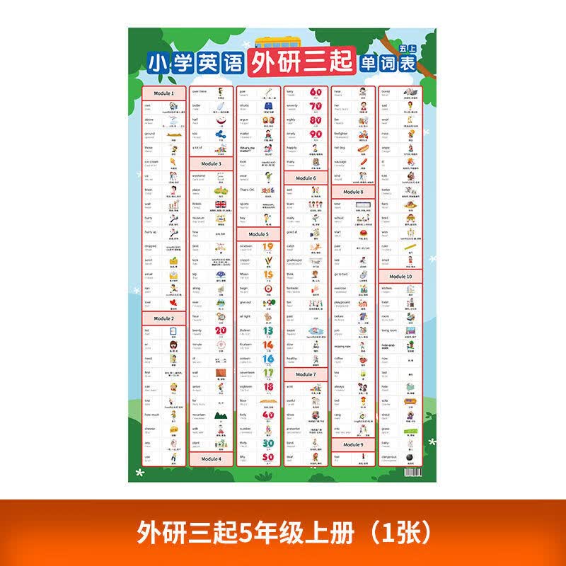 生单词表外研三起版三四五六年级彩色挂图纸 五年级上册（1张）