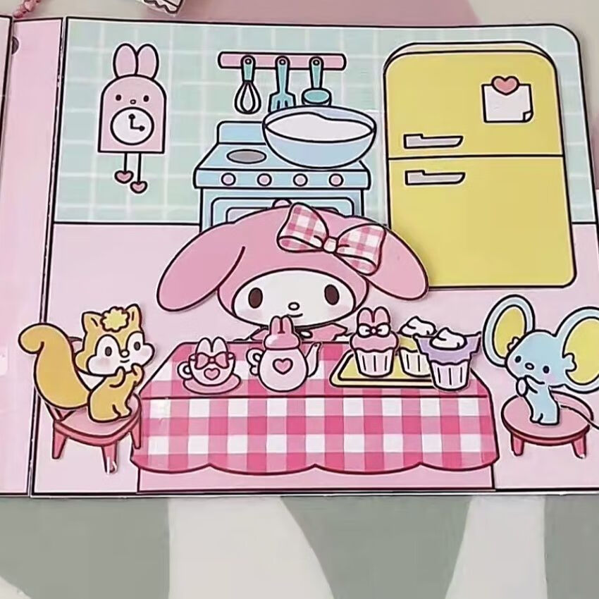美乐蒂之家玩具书/三丽鸥diy手工小屋/安静书娃娃屋自制玩具 双面覆膜图纸素材+普通材料包